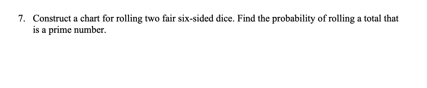Solved Construct a chart for rolling two fair six-sided | Chegg.com