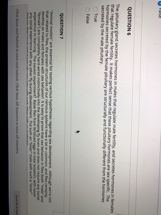 Solved FaISe Pdise QUESTION 6 The pituitary gland secretes | Chegg.com