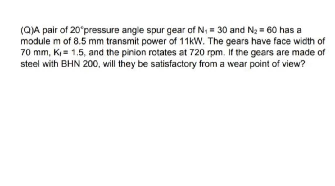 Solved (Q)A pair of 20°pressure angle spur gear of N1 = 30 | Chegg.com
