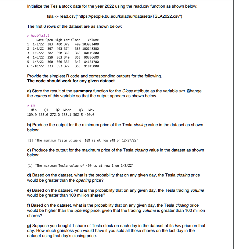 Solved Initialize the Tesla stock data for the year 2022 | Chegg.com