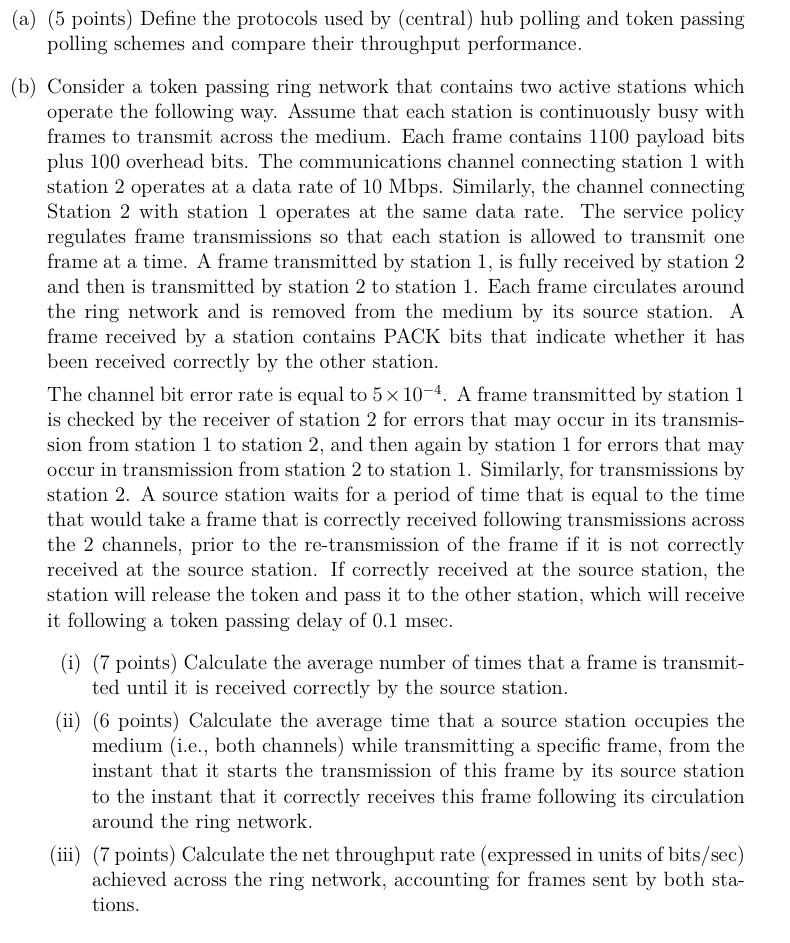 Solved (a) (5 points) Define the protocols used by (central) | Chegg.com
