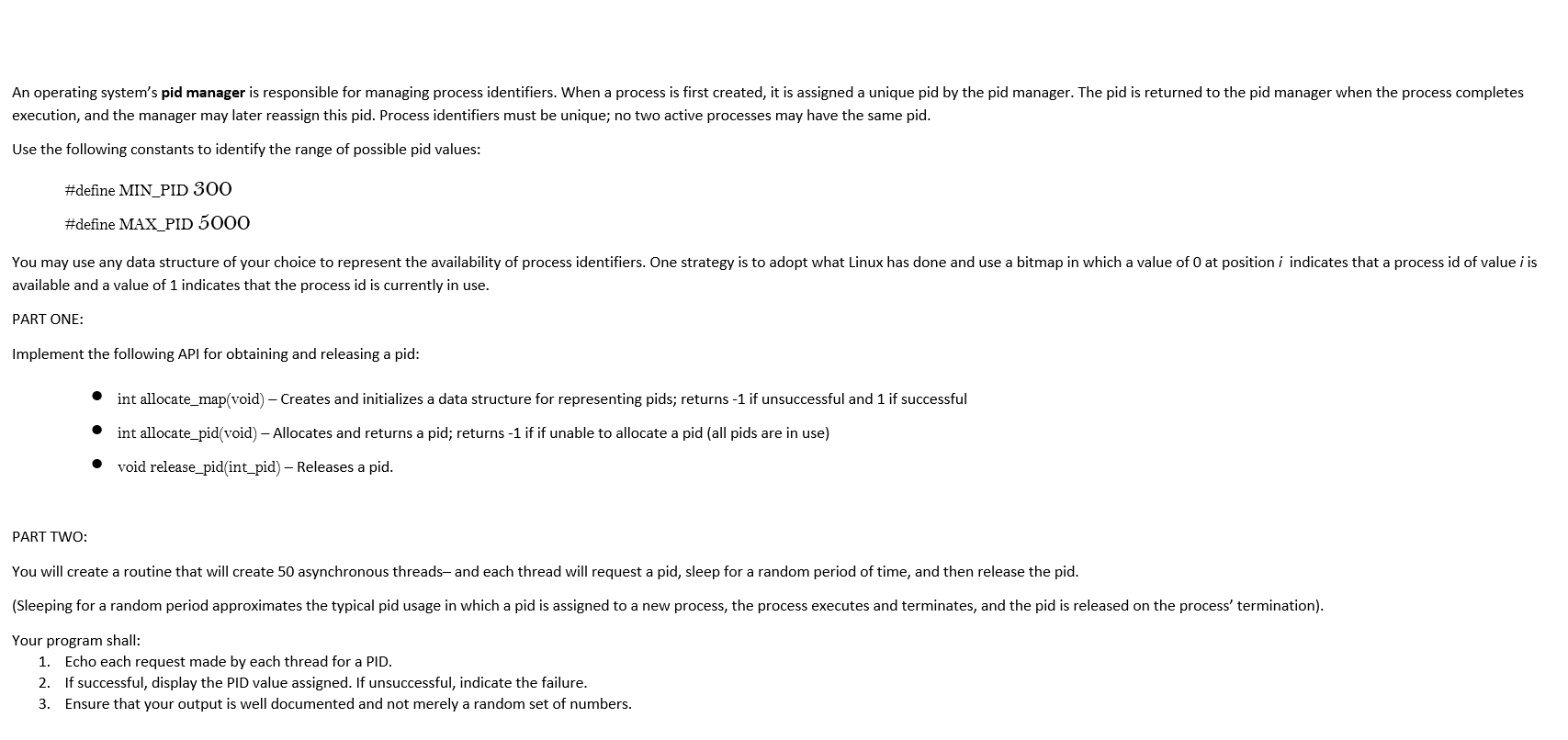 Solved An operating system's pid manager is responsible for | Chegg.com
