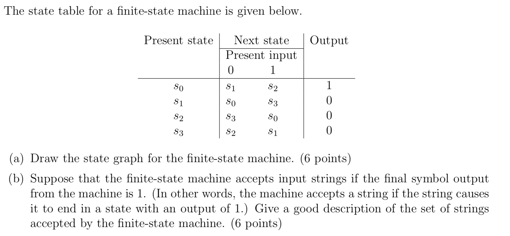 Solved The state table for a finite-state machine is given | Chegg.com