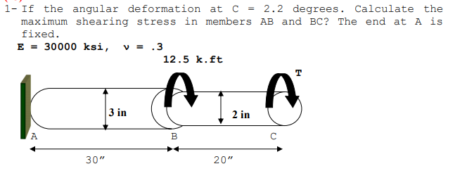 Solved 1- If the angular de formation at C = 2.2 degrees. | Chegg.com