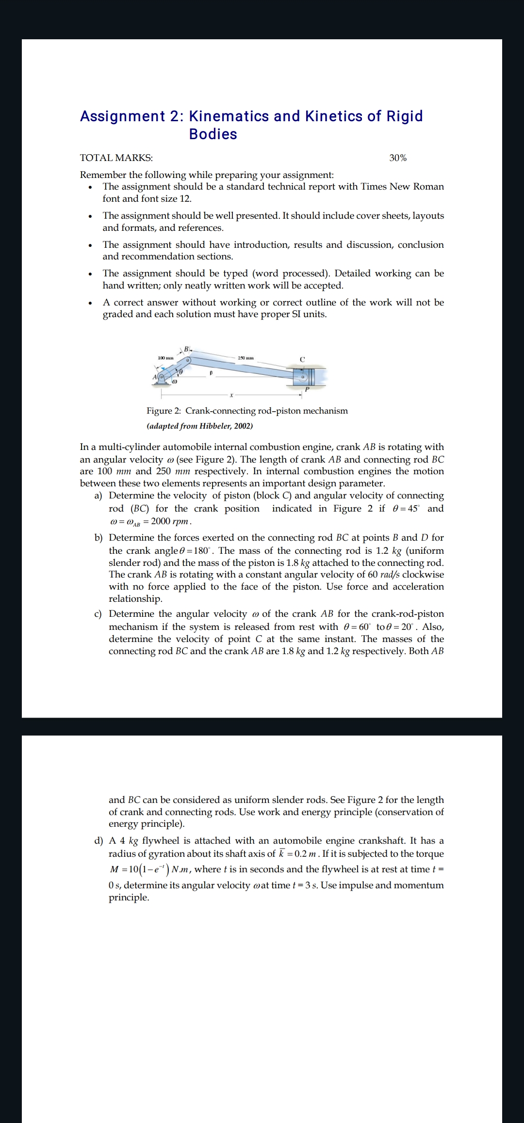 Solved Assignment 2: Kinematics and Kinetics of Rigid Bodies | Chegg.com