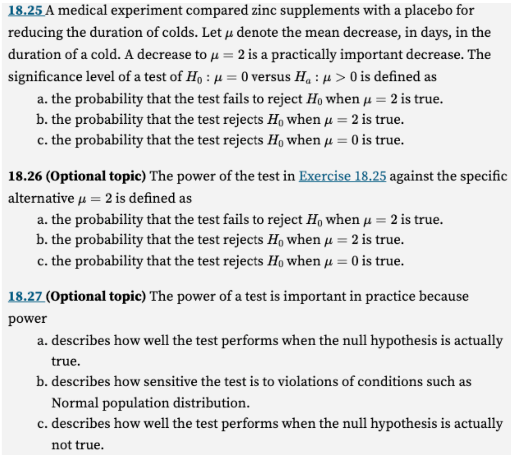 Solved 18.25 A medical experiment compared zinc supplements | Chegg.com