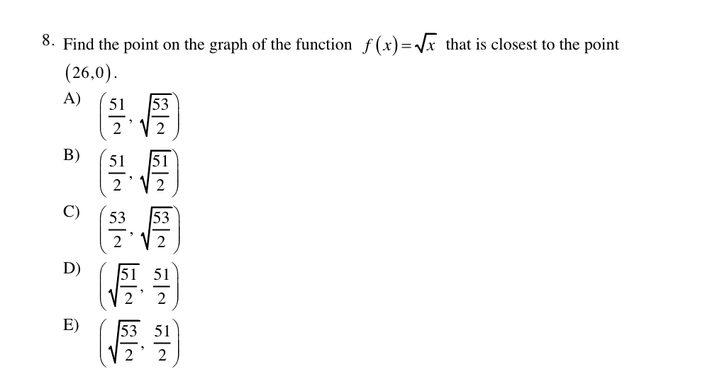 Solved 8. Find the point on the graph of the function f(x)=x | Chegg.com
