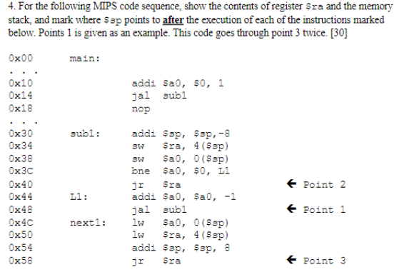 4. For the following MIPS code sequence, show the | Chegg.com