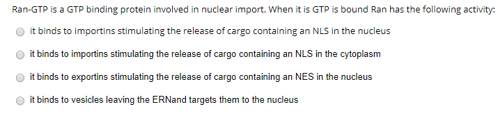Solved Ran-GTP is a GTP binding protein involved in nuclear | Chegg.com