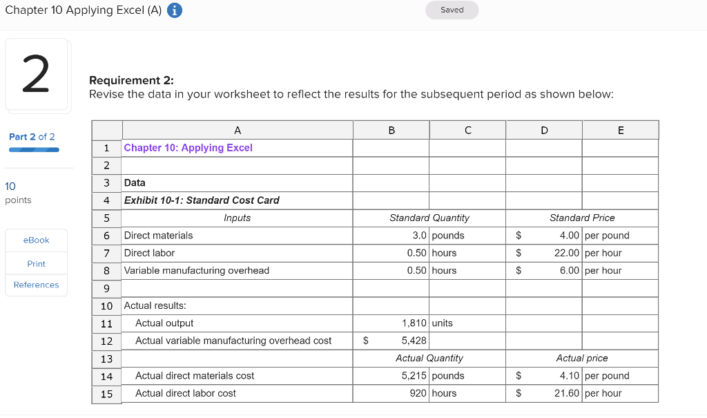 Solved Chapter 10 Applying Excel (A) Saved Requirement 2: | Chegg.com