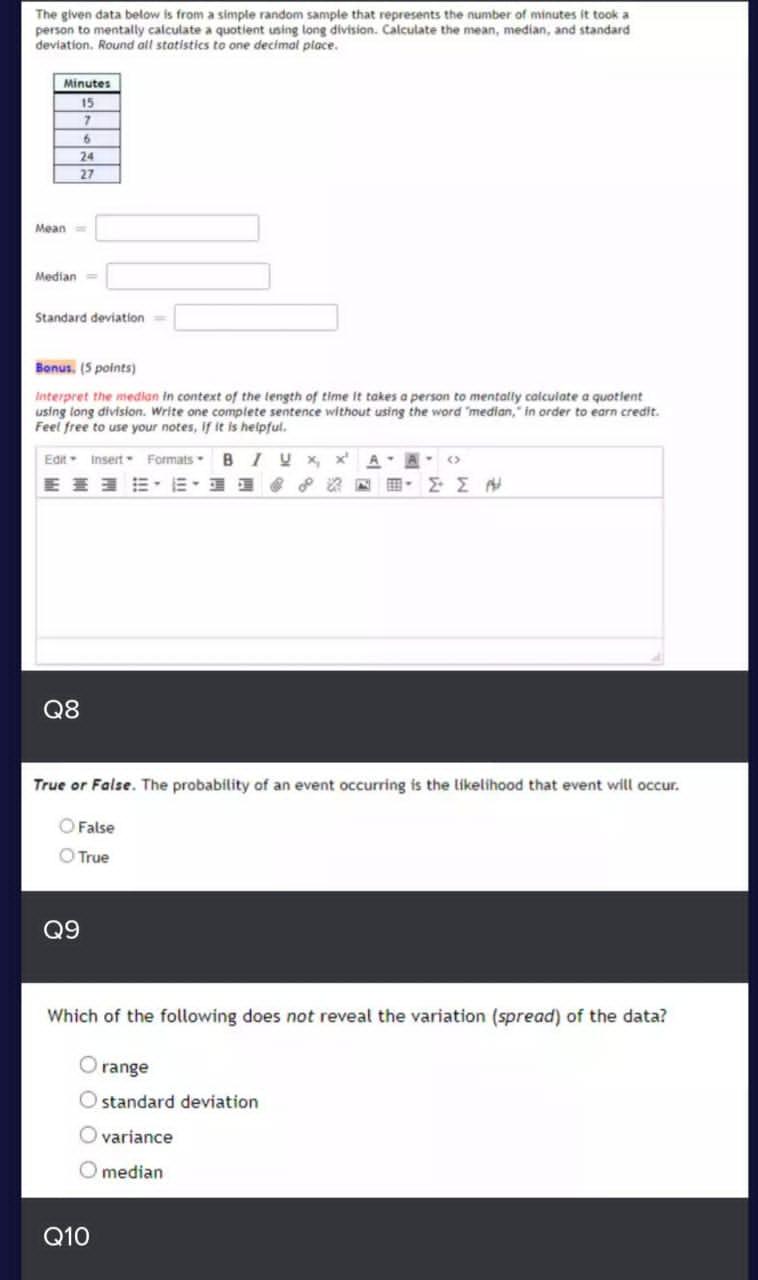 Solved The given data below is from a simple random sample | Chegg.com
