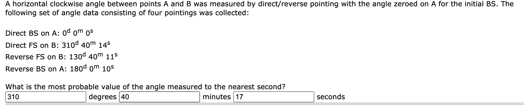 Solved A horizontal clockwise angle between points A and B | Chegg.com