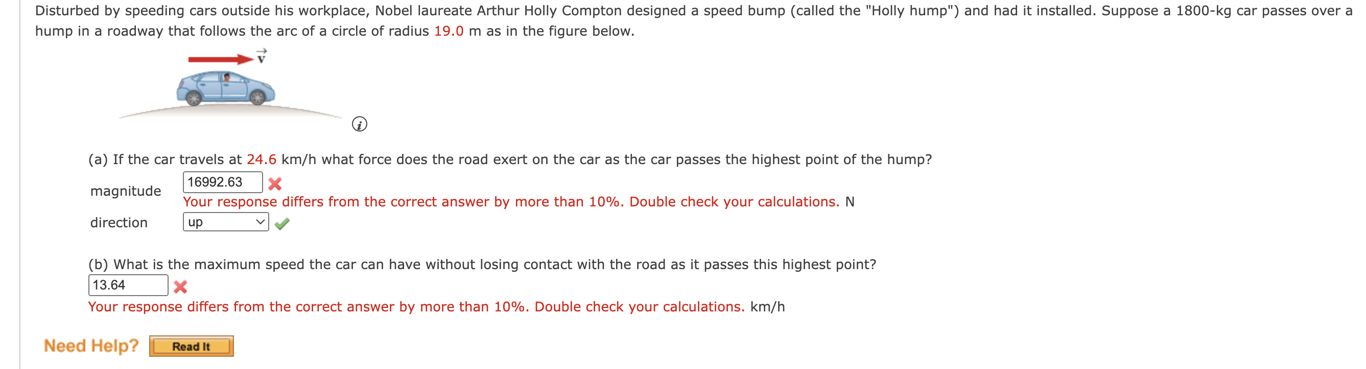 Solved hump in a roadway that follows the arc of a circle of | Chegg.com