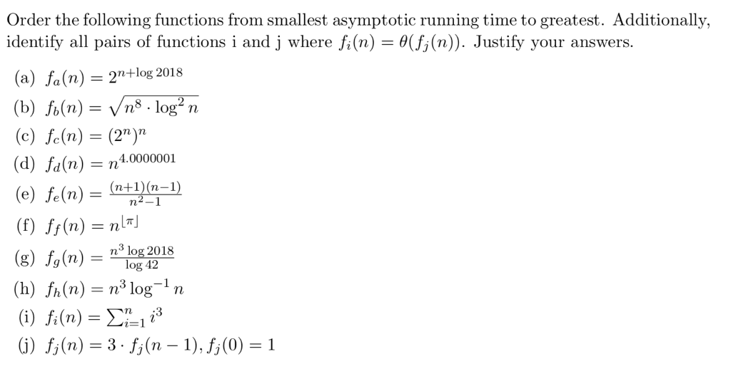 Solved Order the following functions from smallest | Chegg.com
