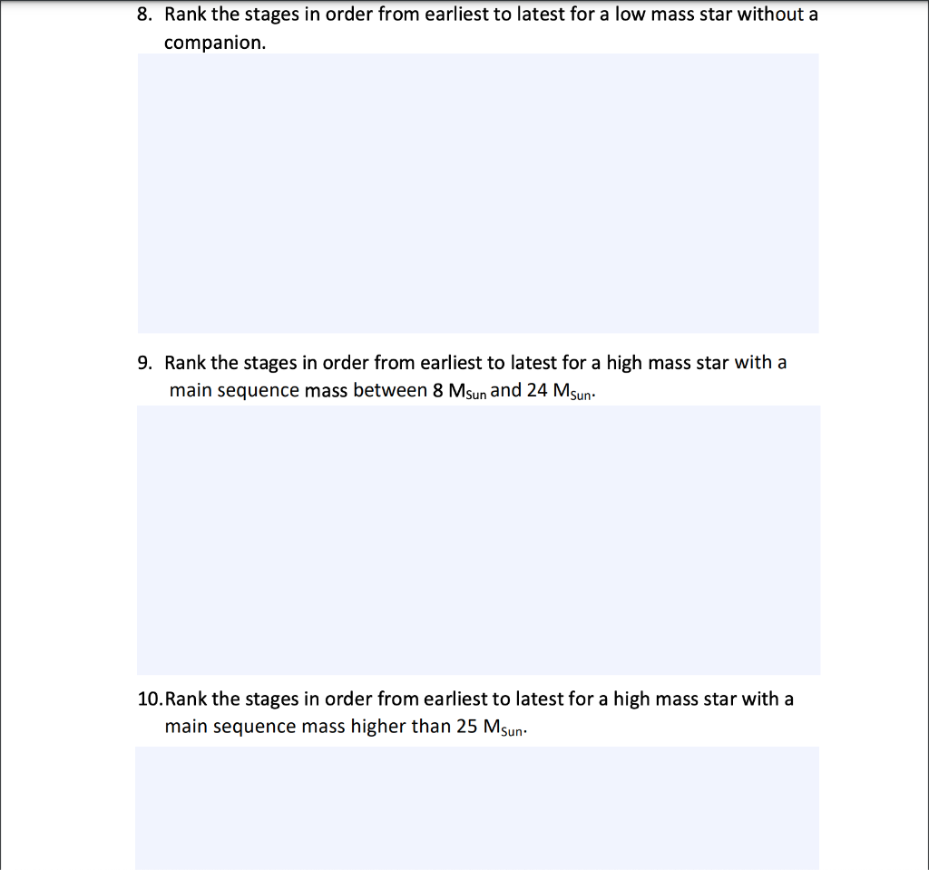 Solved For questions 7-10, you will rank the following star | Chegg.com