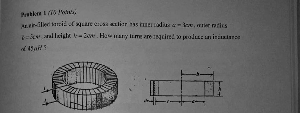 Solved Problem 1 (10 Points) An air-filled toroid of square | Chegg.com