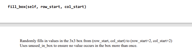 Solved Need a PYTHON FUNCTION PLEASEEE FOR SUDOKU FILL_BOX! | Chegg.com