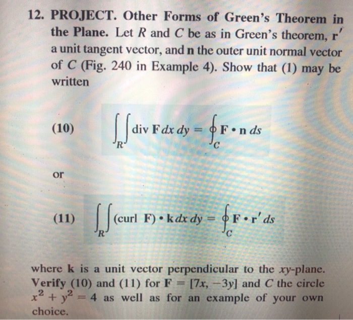 Solved 12. PROJECT. Other Forms of Green's Theorem in the | Chegg.com