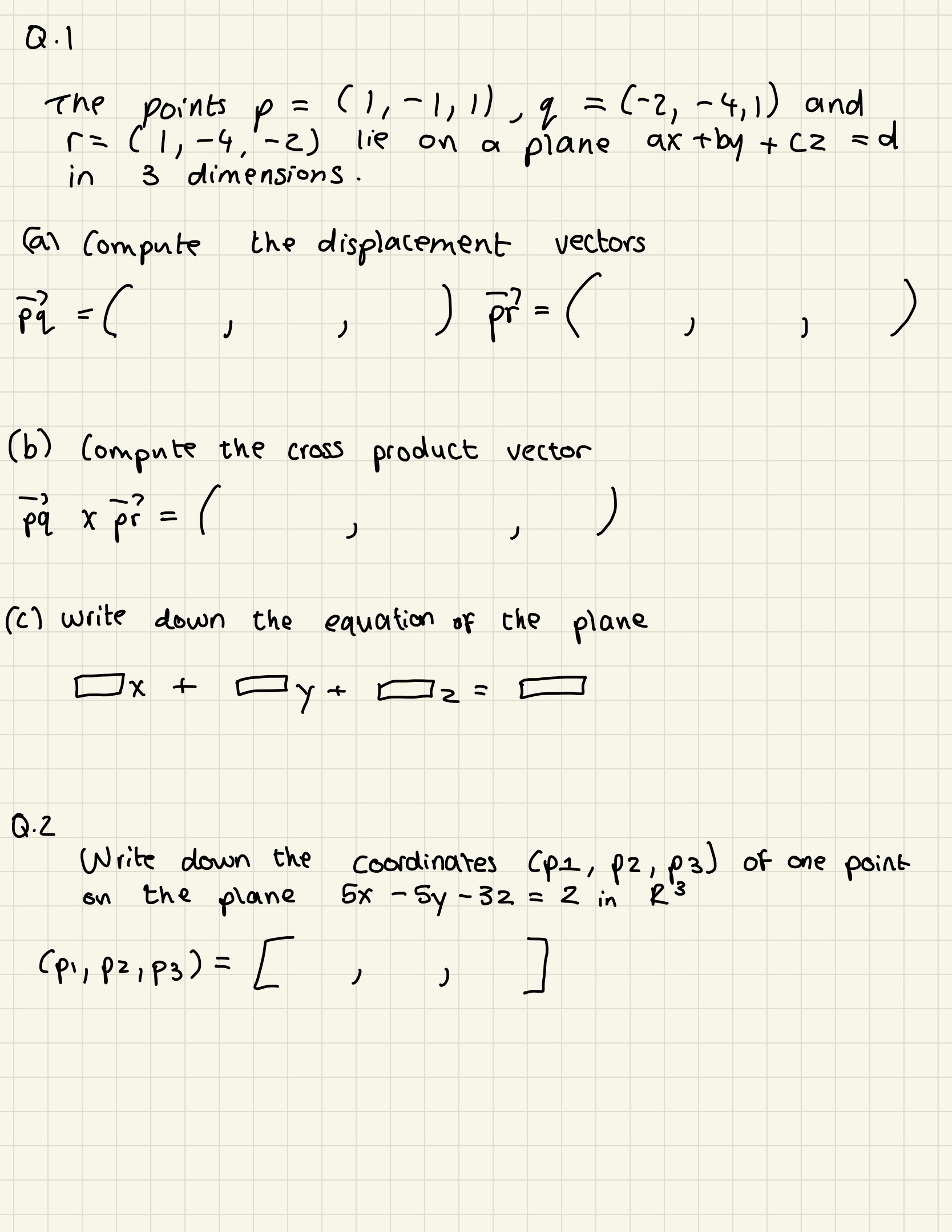 Solved Q. 1The points p=(1,-1,1),q=(-2,-4,1) ﻿andr=(1,-4,-2) | Chegg.com