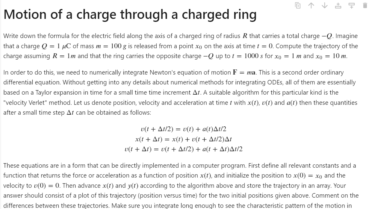 Motion of a charge through a charged ring Write down | Chegg.com