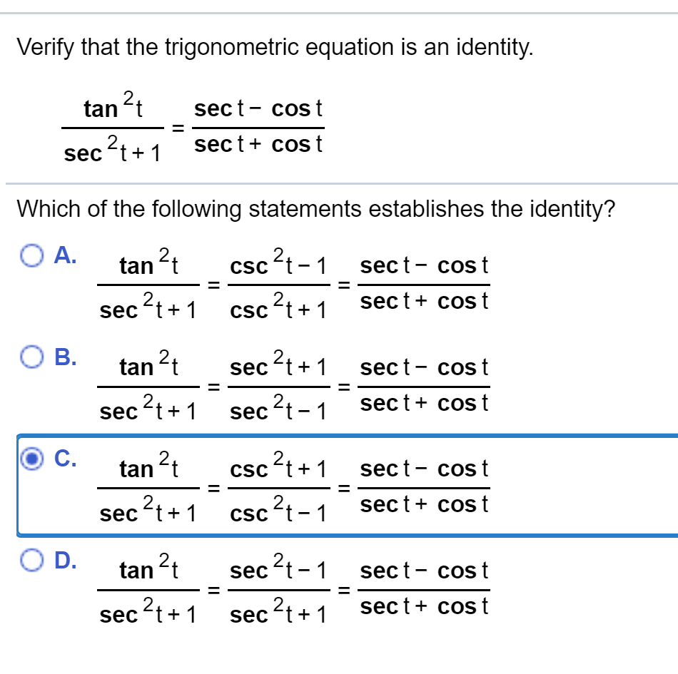 Solved Verify that the trigonometric equation is an | Chegg.com