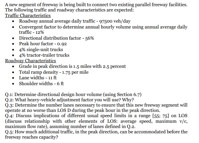Solved A new segment of freeway is being built to connect | Chegg.com
