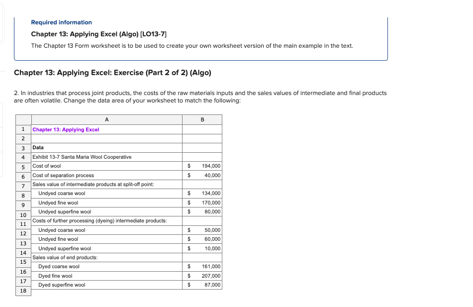 Solved Required information Chapter 13: Applying Excel | Chegg.com