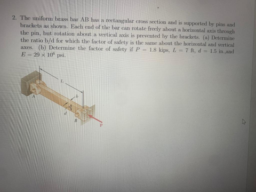 Solved 2. The uniform brass bar AB has a rectangular cross | Chegg.com