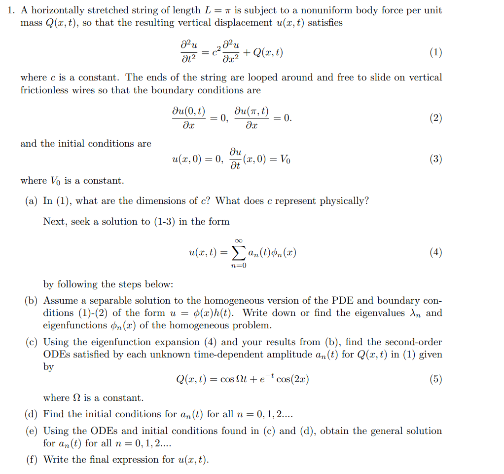 Solved horizontally stretched string of length L = π is | Chegg.com