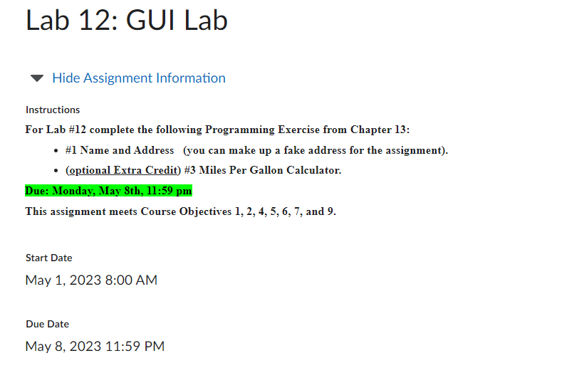 Hide Assignment Information Instructions For Lab \#12 | Chegg.com