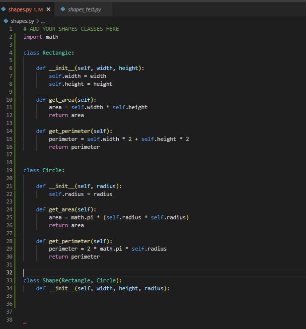 Solved I need to use inheritance from Shapes to both Circle | Chegg.com