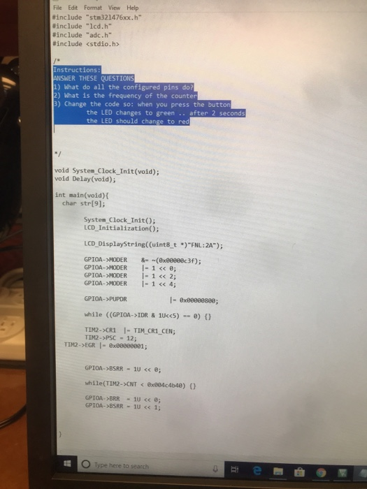 File Edit Format View Help #include-stm321476xx.h" | Chegg.com