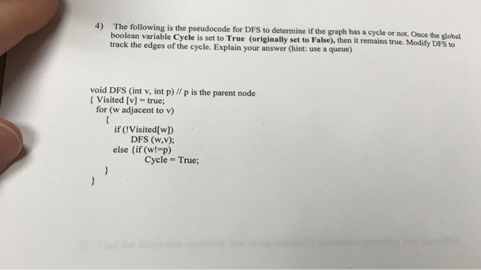 Solved The Following Is The Pseudocode For Dfs To Determine