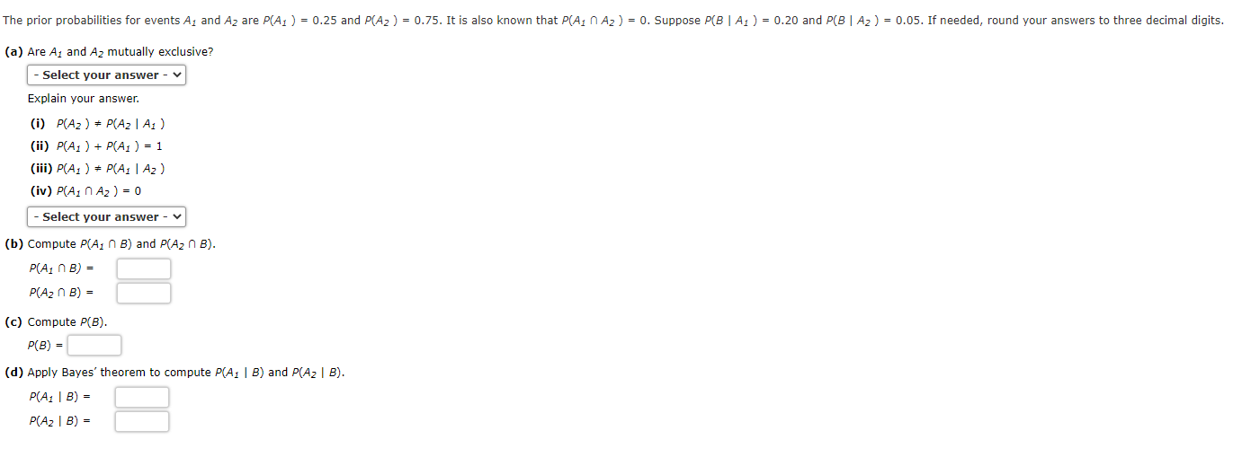 Solved (a) Are A1 and A2 mutually exclusive? Explain your | Chegg.com