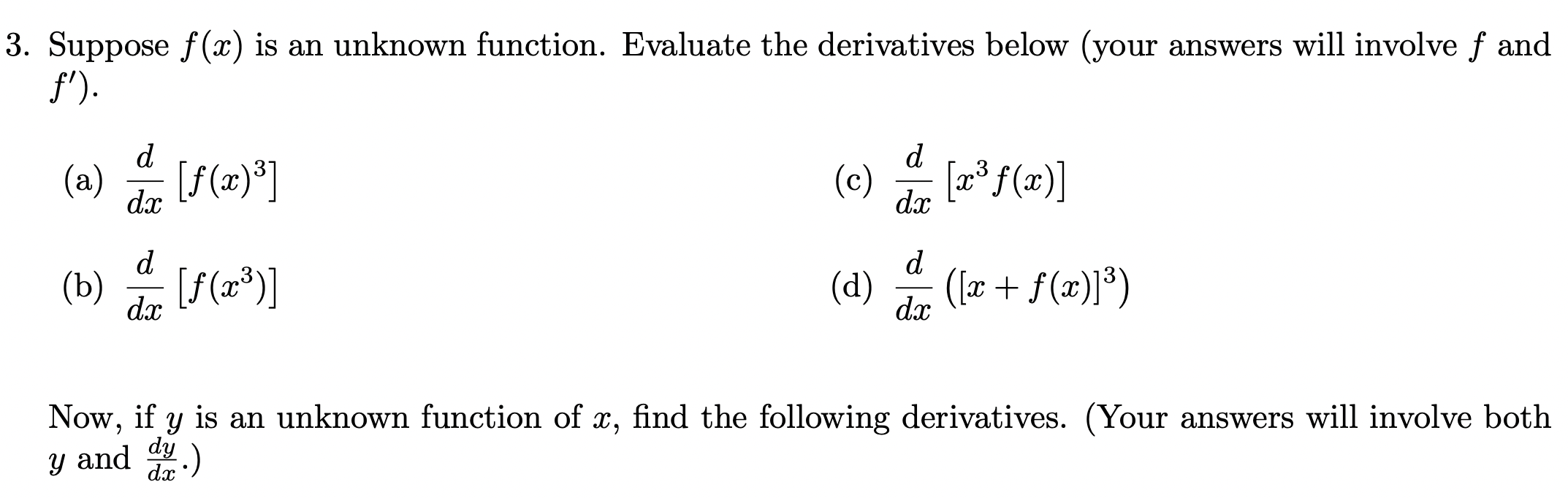 Solved 3. Suppose f(x) is an unknown function. Evaluate the | Chegg.com