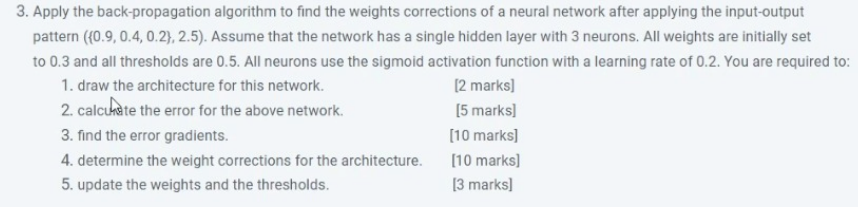 Solved 3. Apply the back-propagation algorithm to find the | Chegg.com