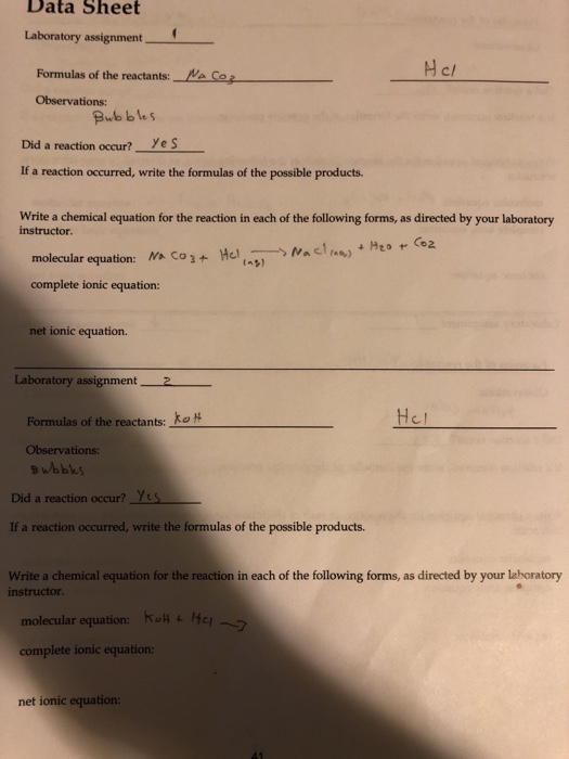 Solved Data Sheet Laboratory assignment Formulas of the | Chegg.com