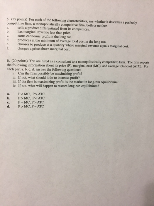 Solved 5. (25 points) For each of the following | Chegg.com