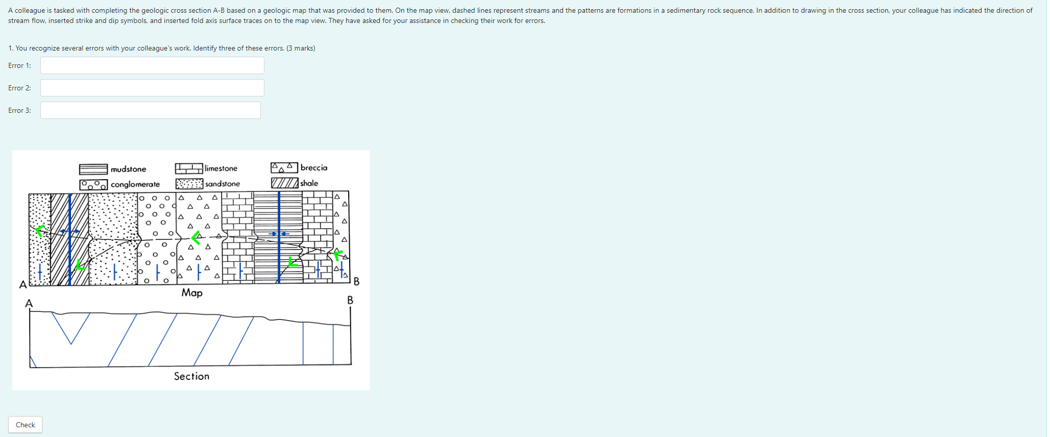 Solved stream flow, inserted strike and dip symbols, and | Chegg.com