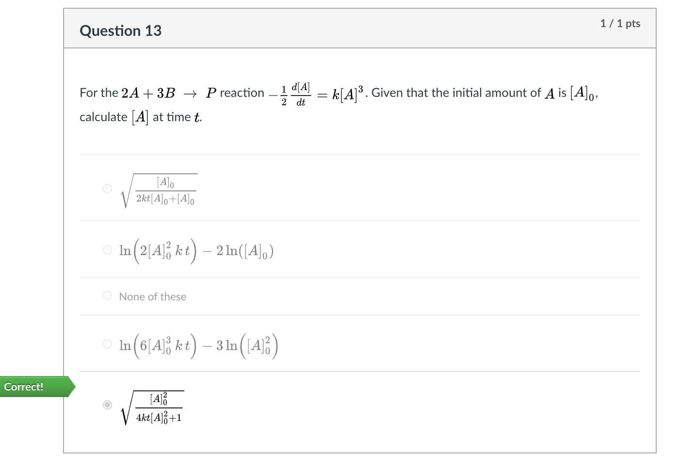 Solved 1/1 pts Question 13 For the 2A + 3B + P reaction | Chegg.com