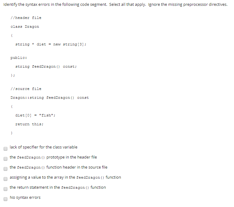 Identify the syntax errors in the following code | Chegg.com