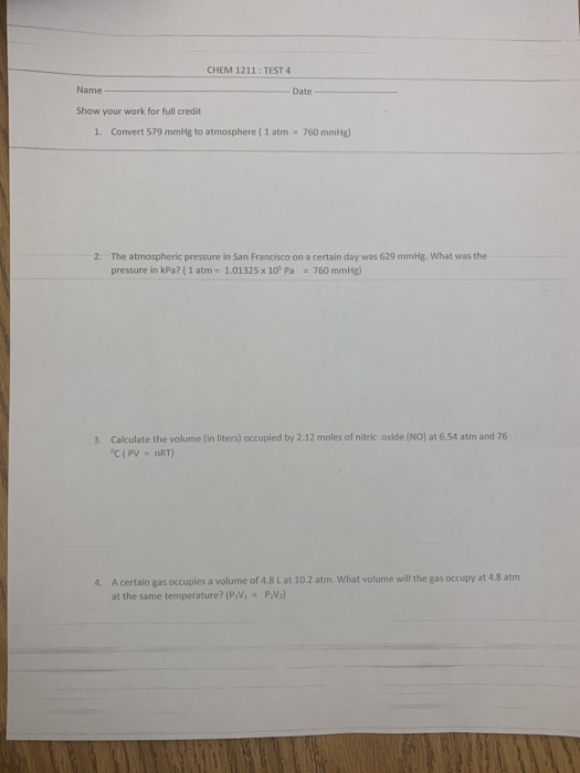Solved CHEM 1211: TEST 4 Name Date Show your work for full | Chegg.com