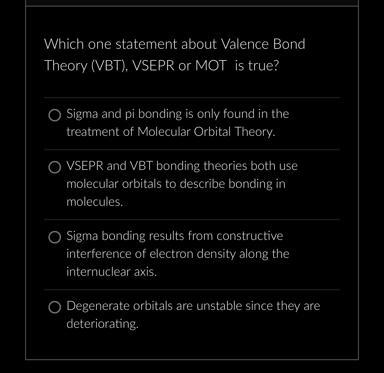 Solved Which one statement about Valence Bond Theory (VBT), | Chegg.com