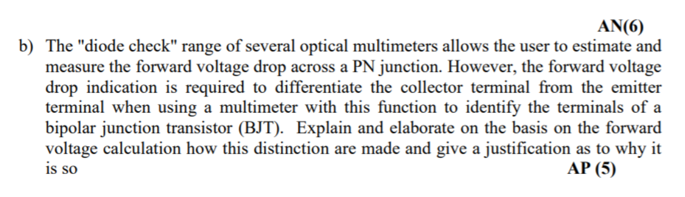 Solved AN(6) b) The "diode check" range of several optical | Chegg.com