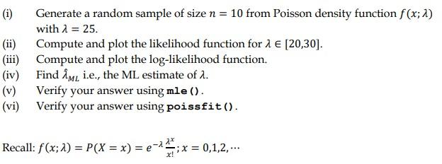 Solved (i) Generate a random sample of size n = 10 from | Chegg.com