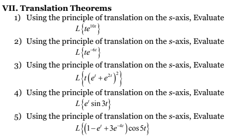 Solved VII. Translation Theorems 1) Using the principle of | Chegg.com