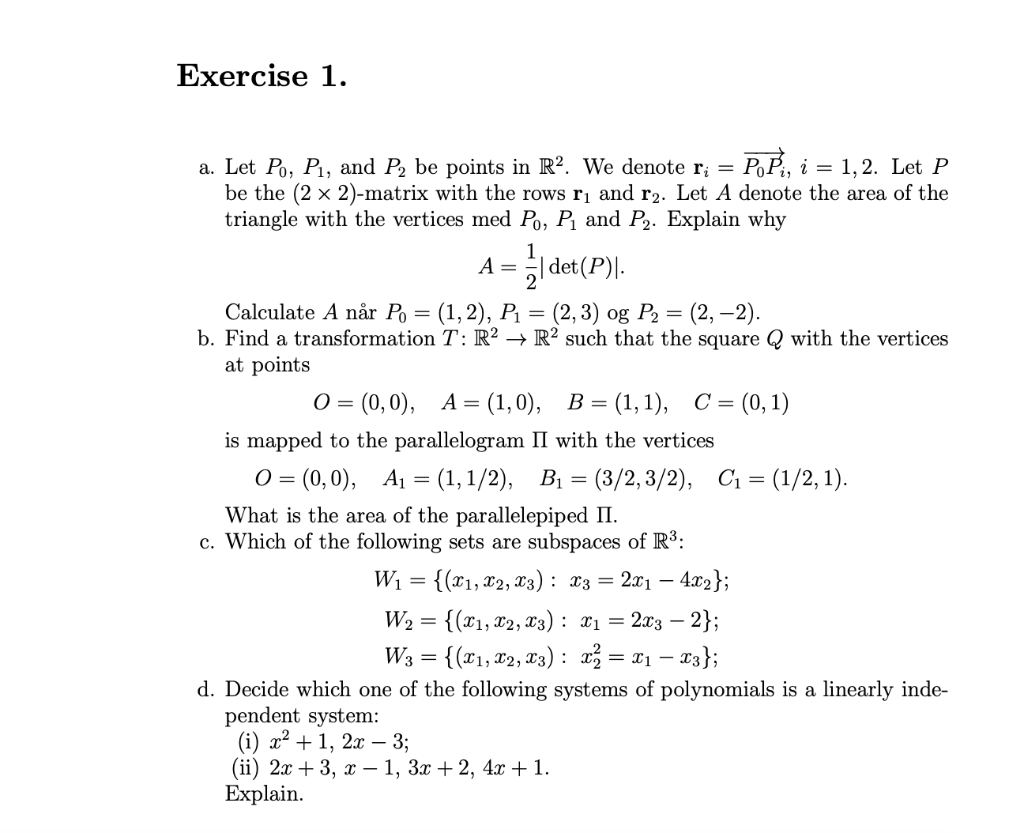 Solved Exercise 1. a. Let Po, P1, and P2 be points in R2. We | Chegg.com