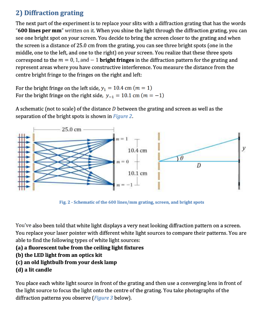 Solved 2) Diffraction grating The next part of the | Chegg.com