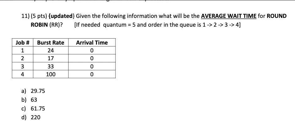 Solved 11) (5 pts) \{updated\} Given the following | Chegg.com