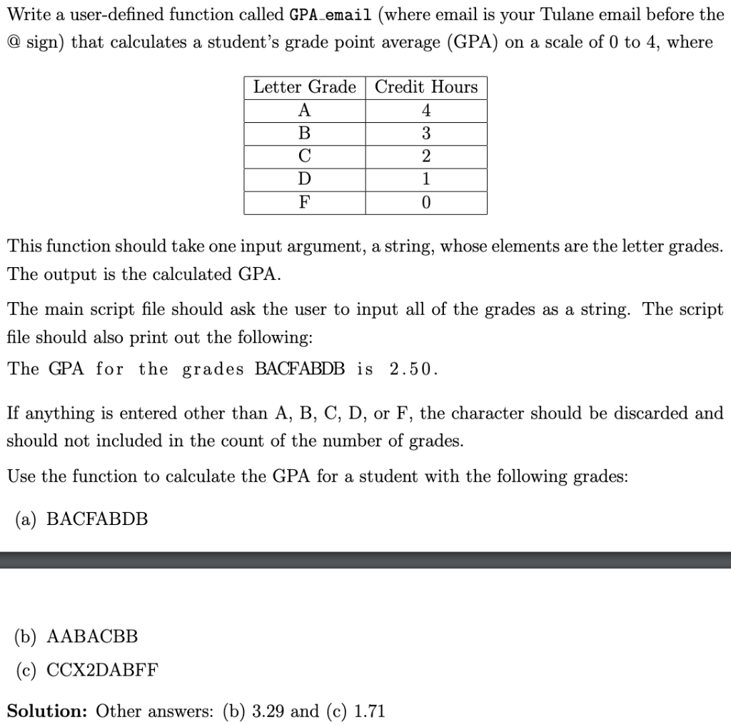 Solved Write a user-defined function called GPA_email (where | Chegg.com Solved Write a user-defined function called GPA_email (where | Chegg.com